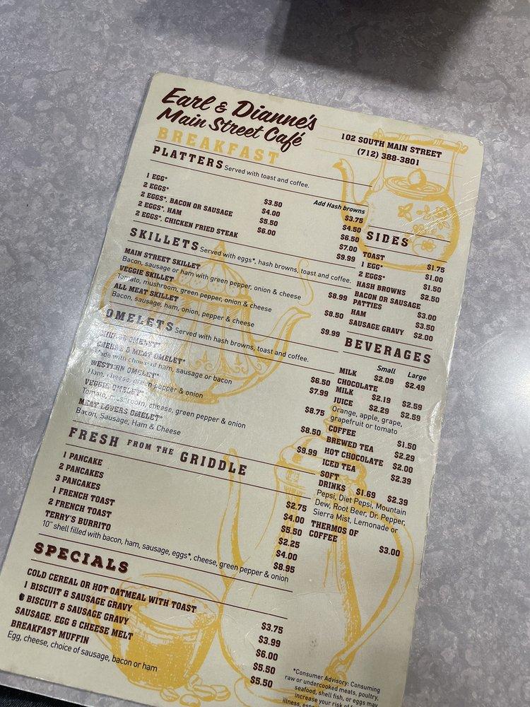 Menu at Main Street Cafe, Council Bluffs, 102 S Main St