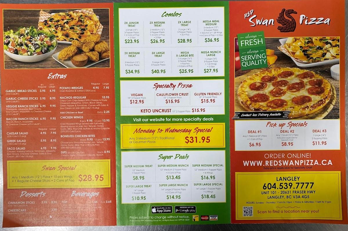 Menu at Red Swan Pizza restaurant, Langley Township, Fraser Hwy Unit 101