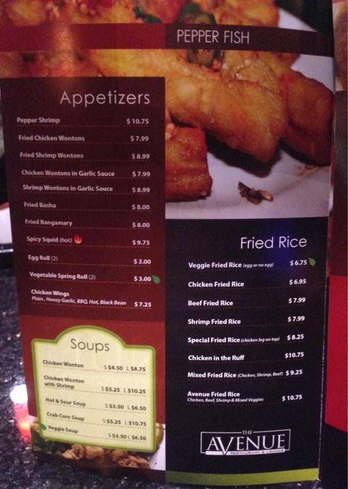 Menu at The Avenue Restaurant and Lounge, Toronto