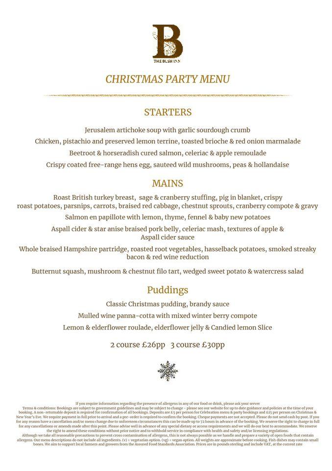 Menu at The Bush Inn pub & bar, New Alresford, Ovington