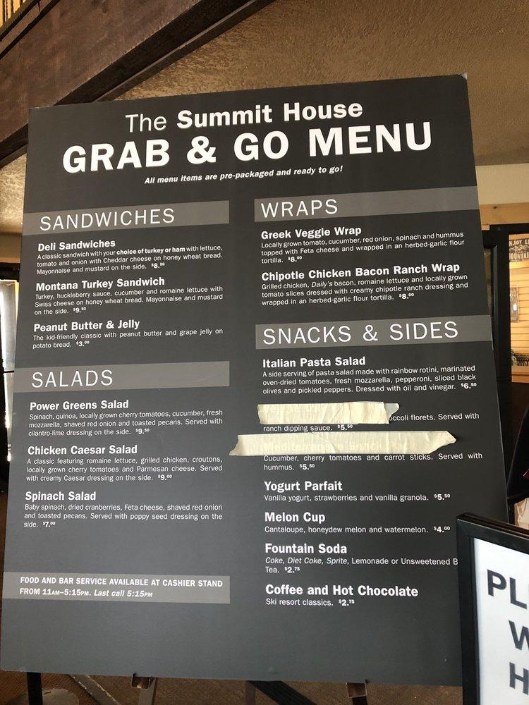 Carta de Summit House Restaurant & Bar, Whitefish