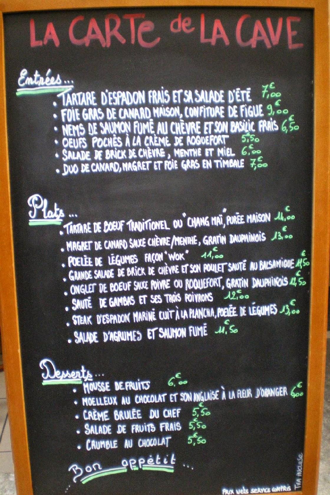 Carta del pub y bar La Cave se rebiffe, Paris, 6 Rue Charles-François ...