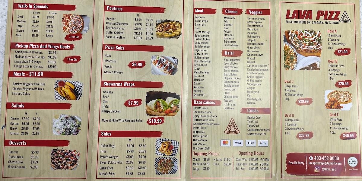 Menu at Lava Pizza YYC pizzeria, Calgary