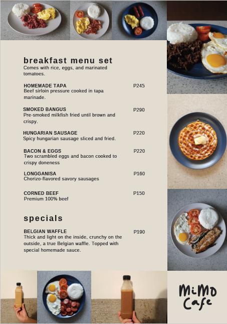 Menu at MiMo Cafe, Cagayan de Oro