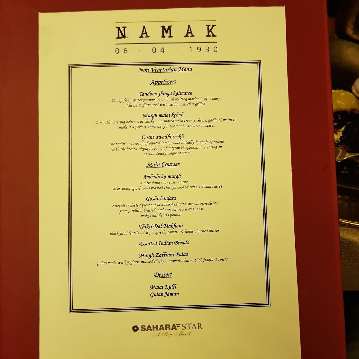 Menu at Namak - Indian Specialty Restaurant, Mumbai, Aquarium Hotel ...