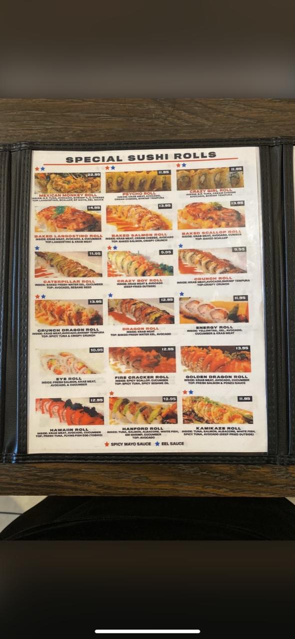 Menu at Samurai Sushi Bar, Hanford