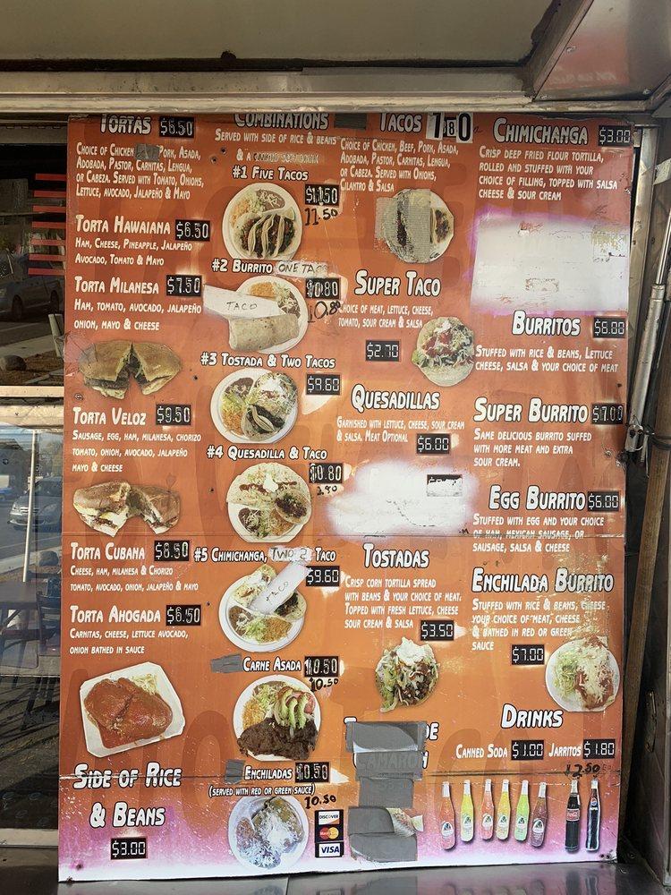 Menu at Taco Veloz restaurant, Boise, Fairview Ave