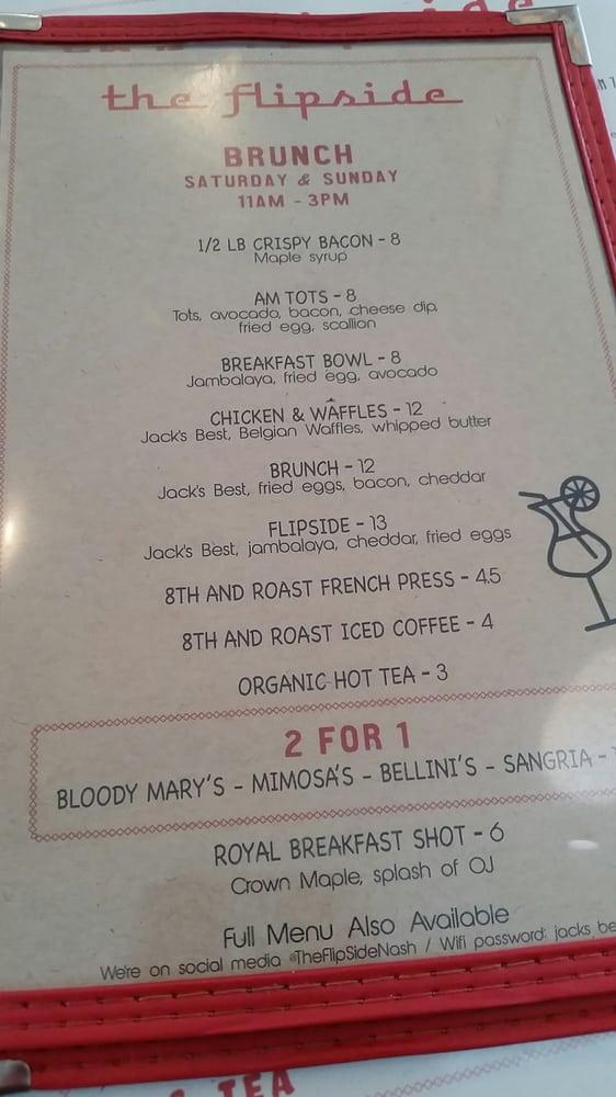 Menu at The Flipside restaurant, Nashville