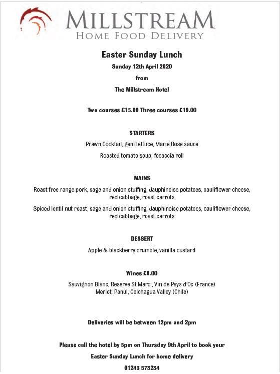 Menu at The Millstream Hotel & Sea School Restaurant, Chichester