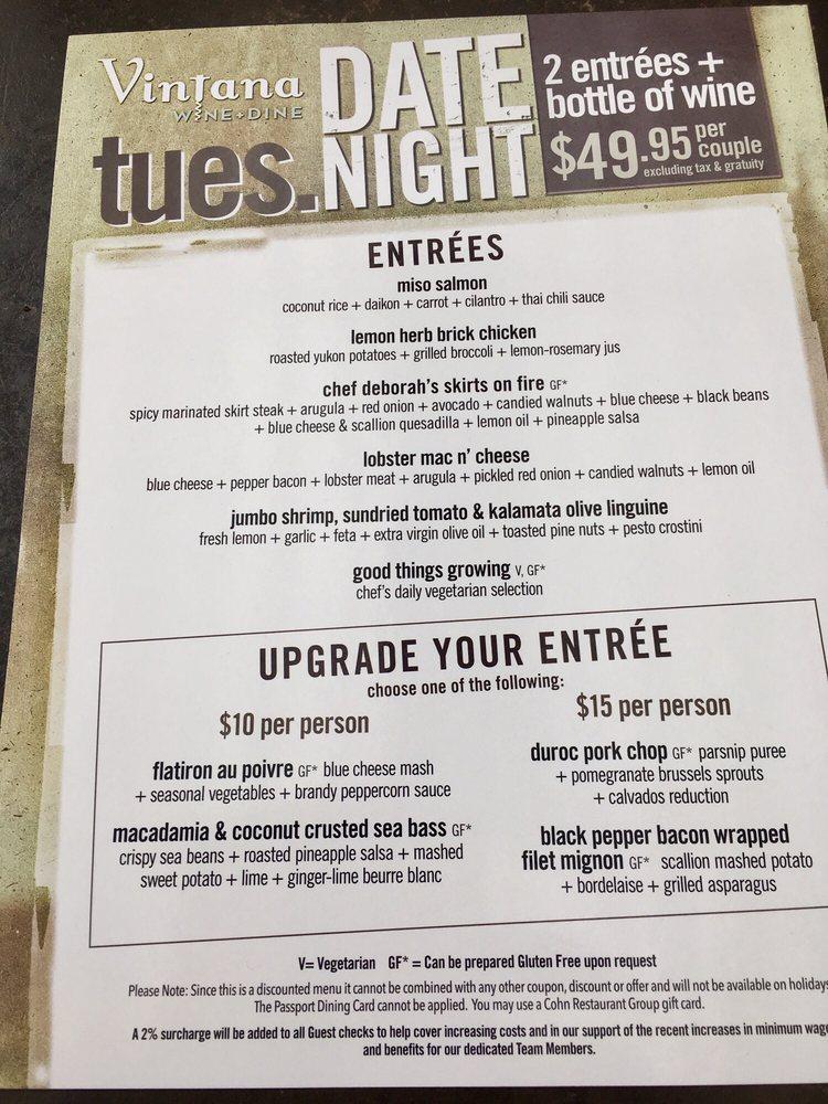 Menu at Vintana Wine + Dine pub & bar, Escondido