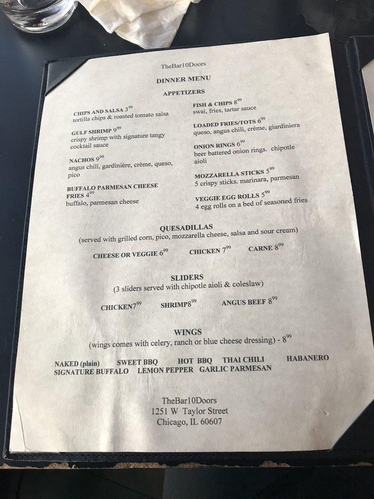 Menu at THE BAR 10 DOORS, Chicago, W Taylor St
