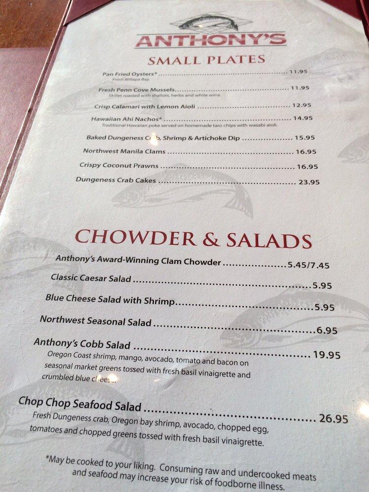 Menu at Anthony's Homeport Olympia pub & bar, Olympia
