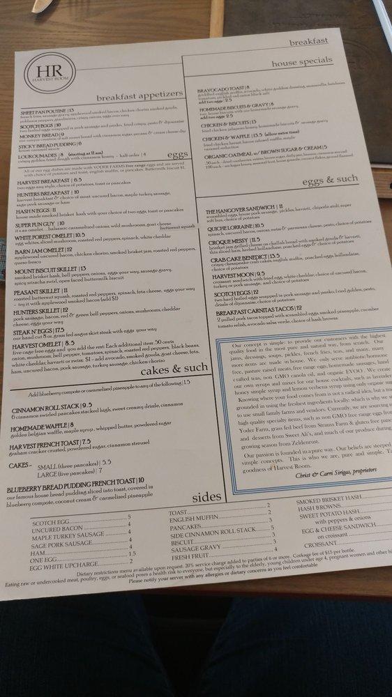 Menu at Harvest Room - Munster restaurant, Munster