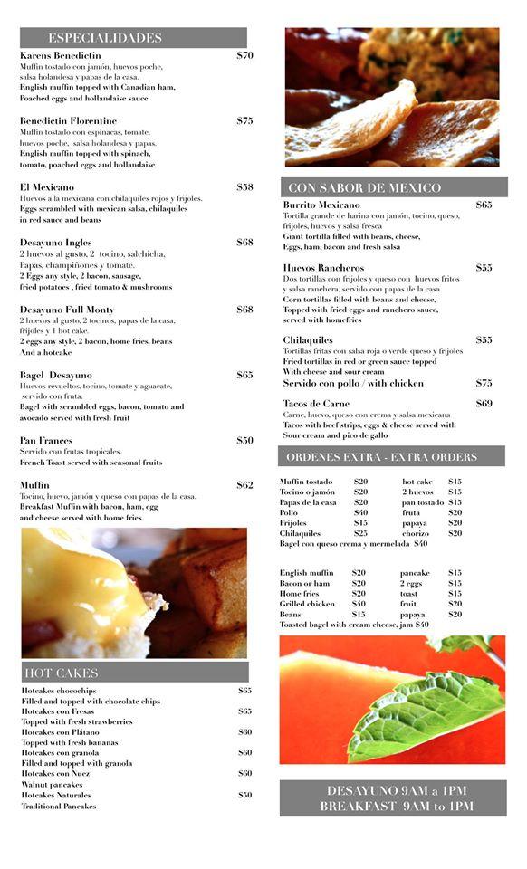 Menu at Karen’s Place restaurant, Bucerías