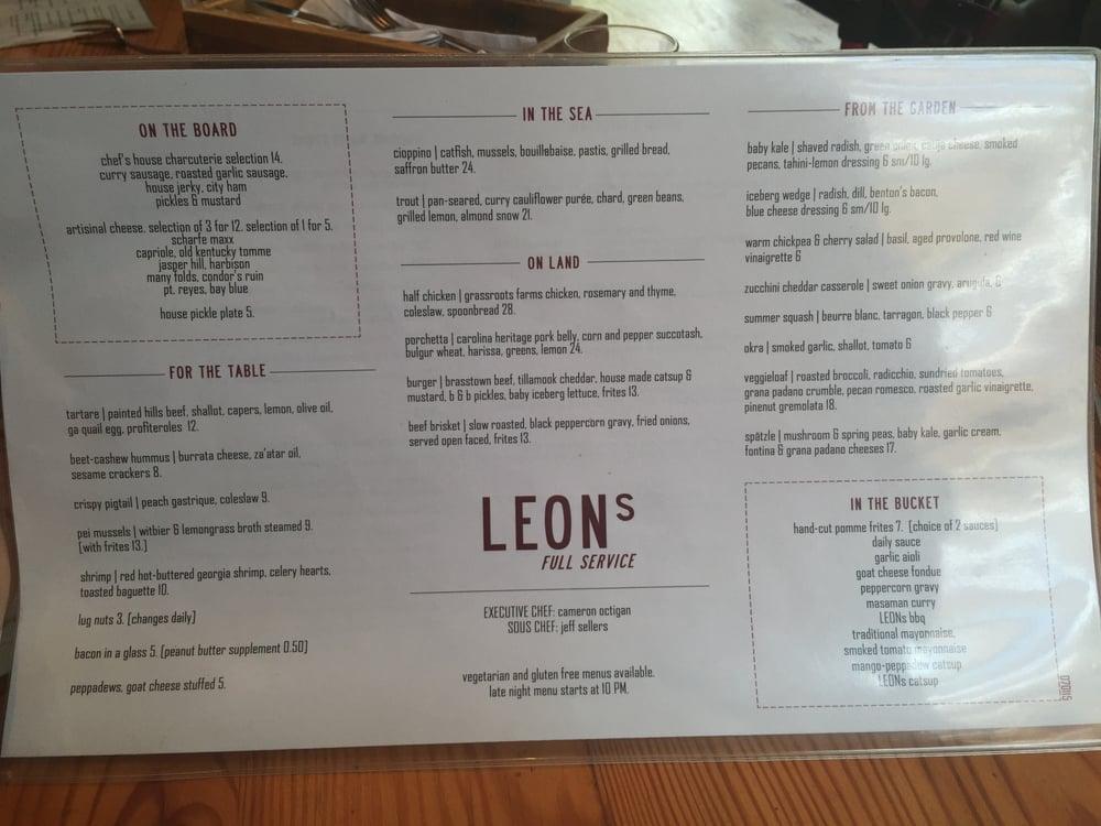 Menu at LEON's Full Service pub & bar, Decatur