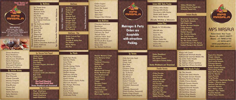 Menu at Mps Masala, Navsari