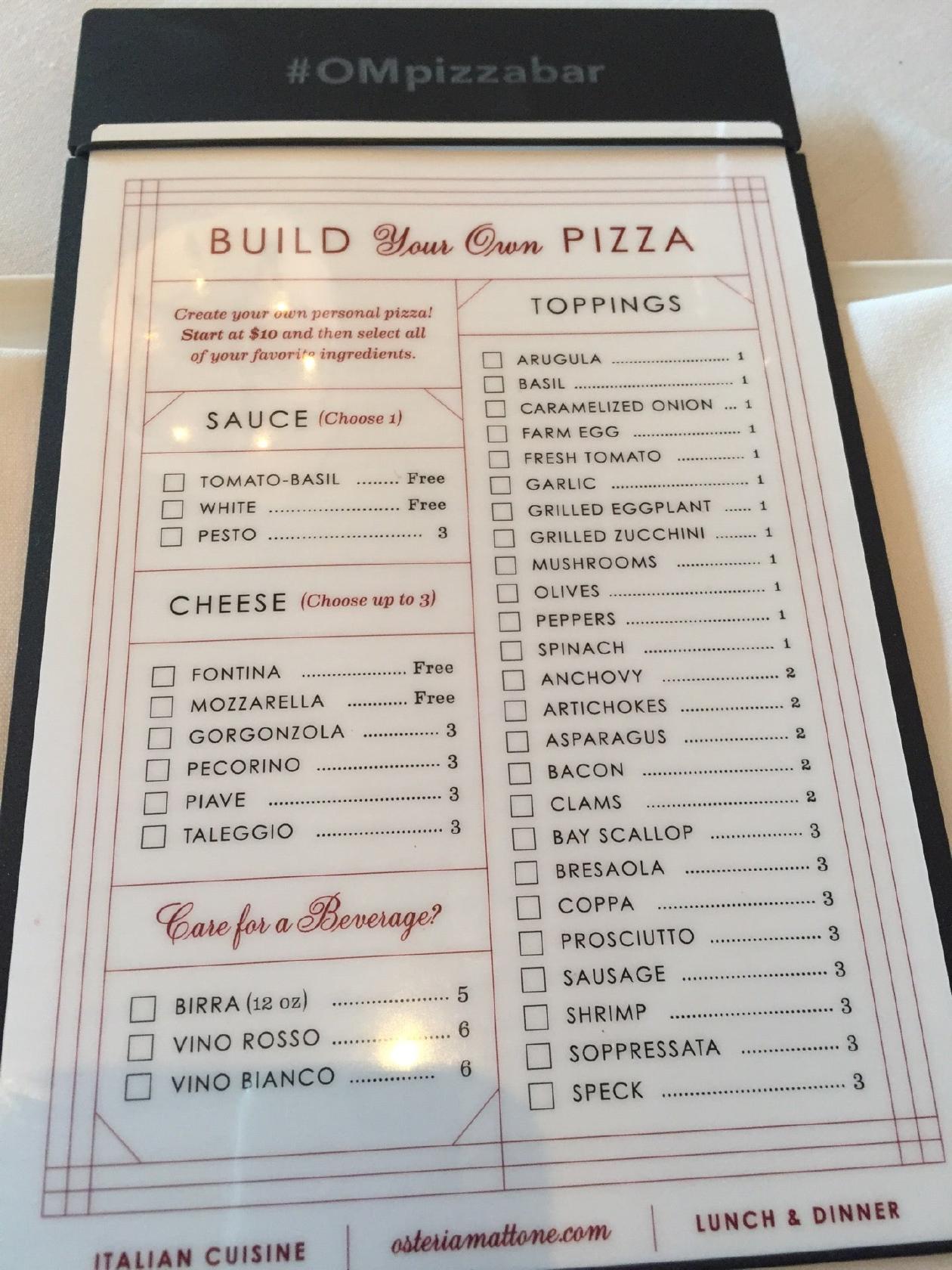 Menu at Osteria Mattone pub & bar, Roswell