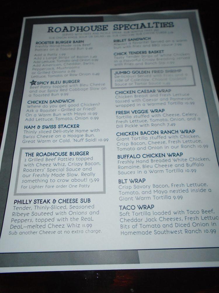 Menu at Roosters Roadhouse pub & bar, New Richmond, Co Rd T