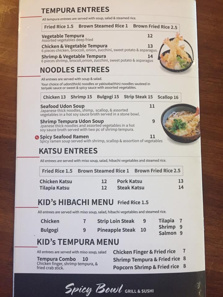 Menu at Spicy Bowl restaurant, Bossier City