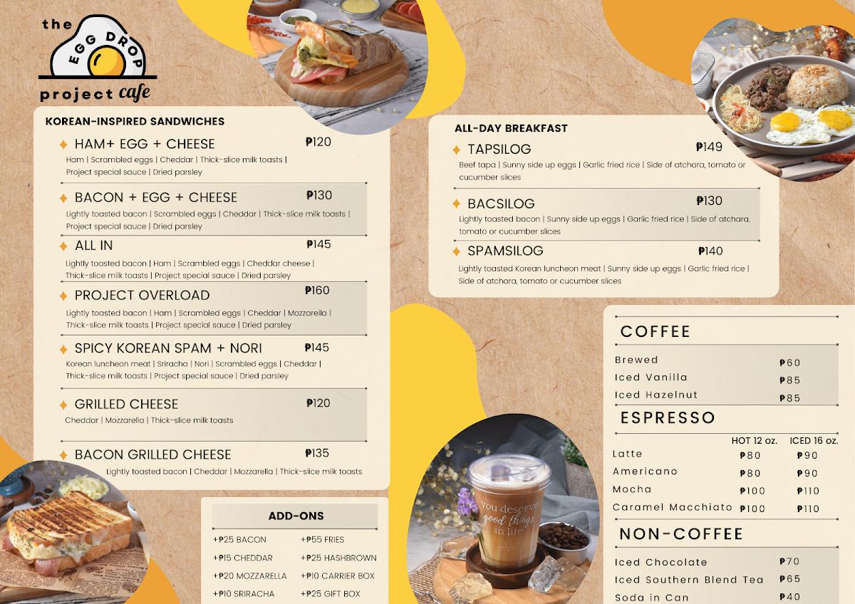 Menu at The Egg Drop Project - Main Cafe, Taytay