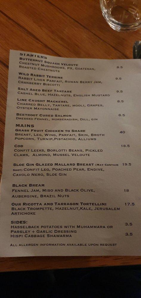 Menu at The Rattle Owl restaurant, York