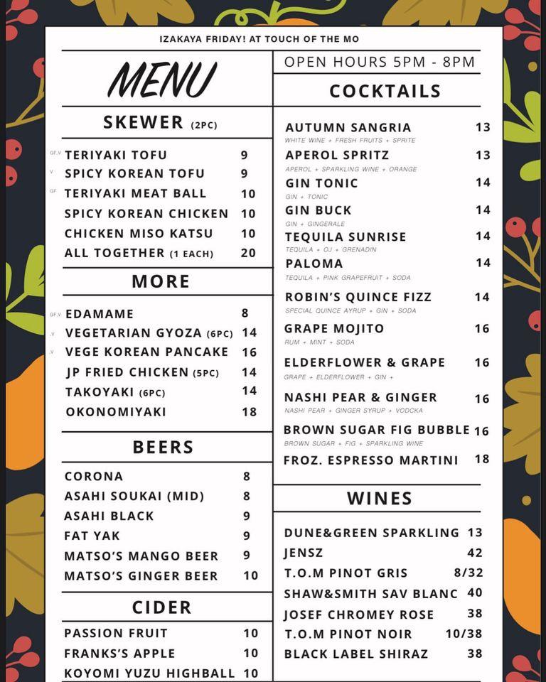 Menu at Touch of the MO cafe, South Arm