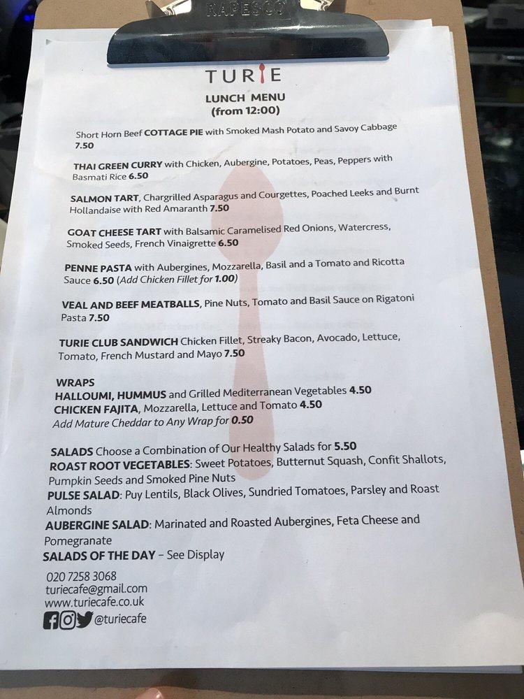 Menu at Turie pub & bar, London