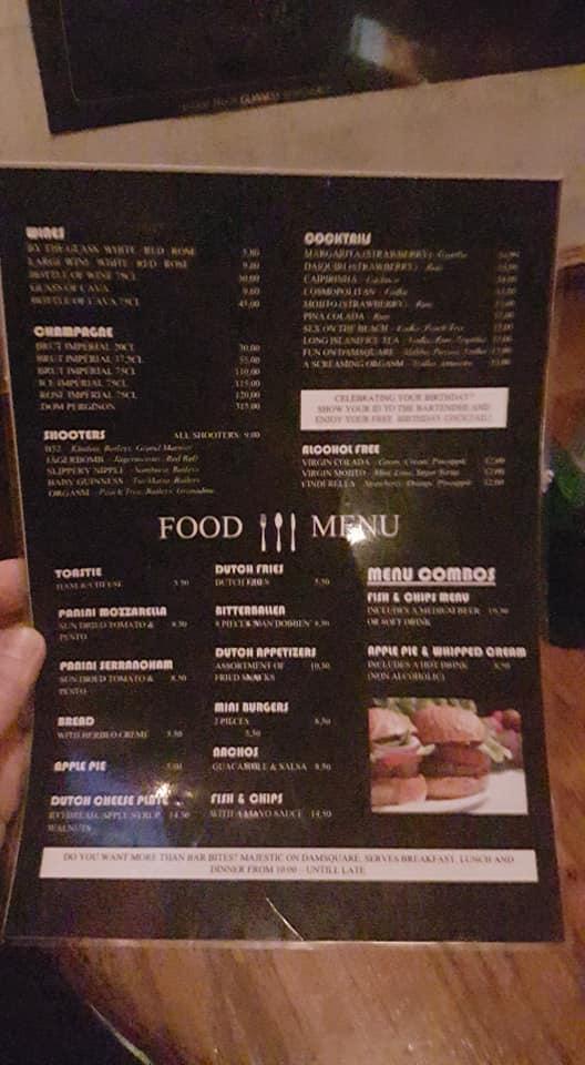 Menu at Yip Fellows, Amsterdam