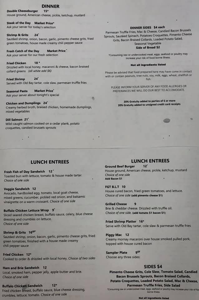 Menu at Angel Oak Restaurant and Bar, Johns Island