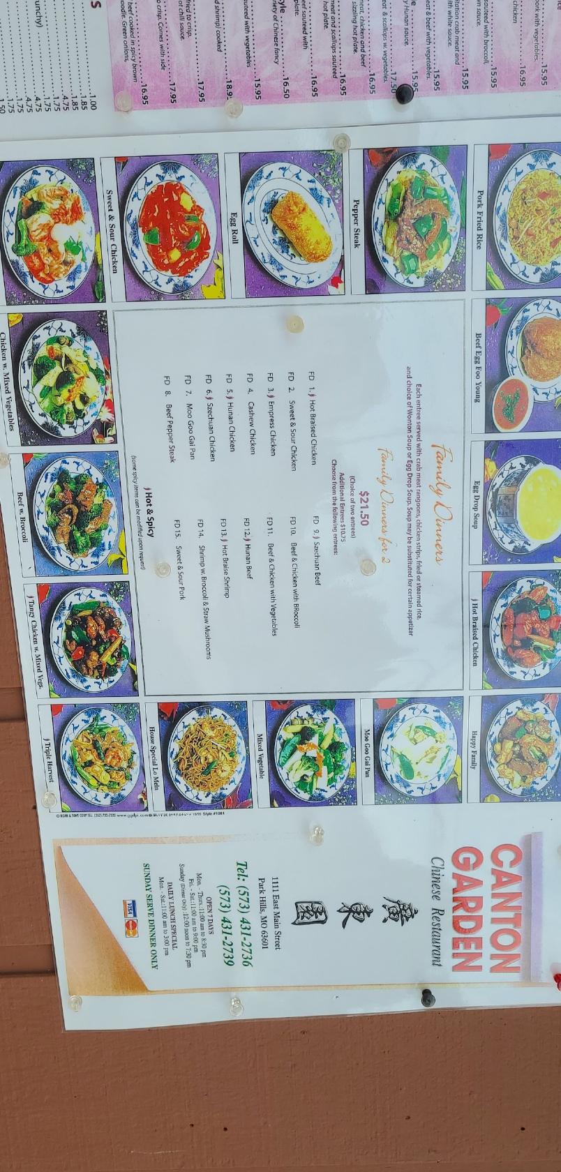 Menu at Canton Garden Restaurant, Park Hills