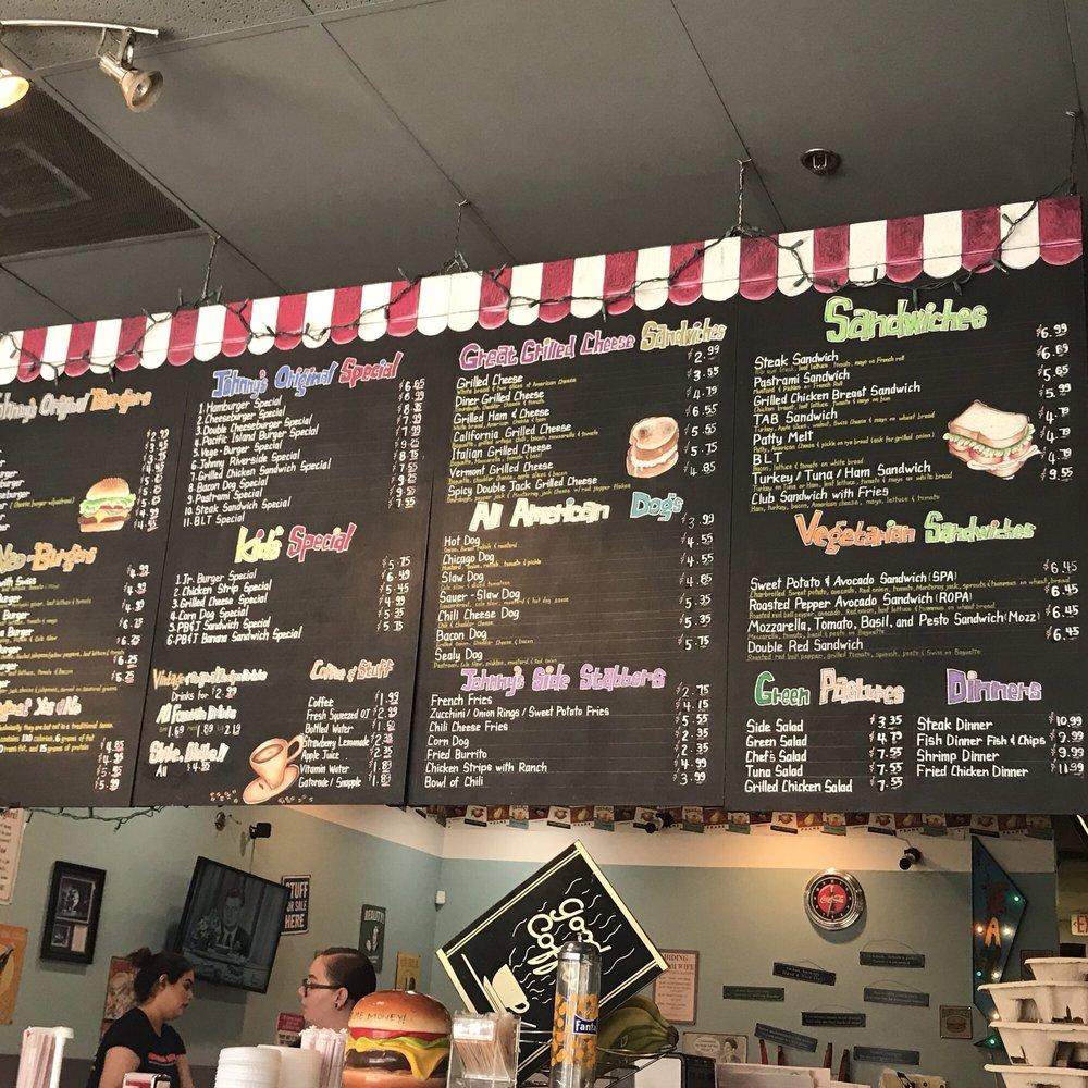 Menu at Johnny's Burgers restaurant, Riverside, Riverside Plaza Dr