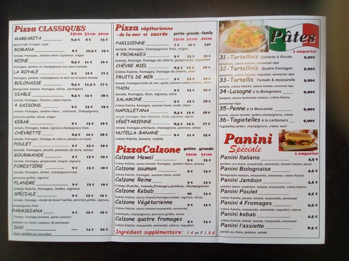 Menu at La Casa Pizza restaurant, Port-la-Nouvelle