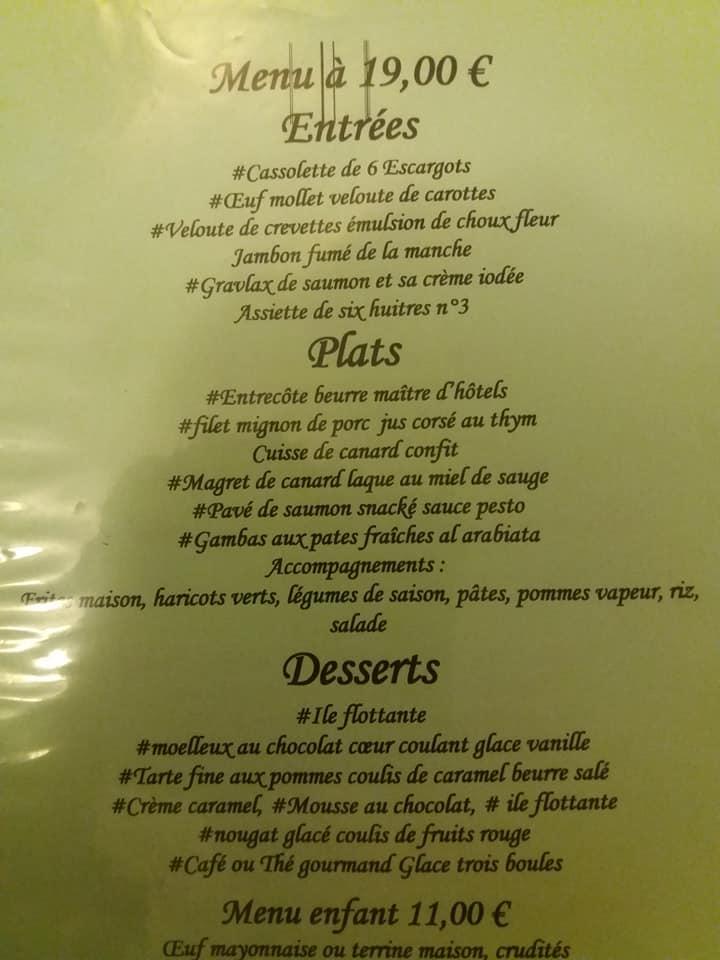 Menu au L'auberge Du Donjon restaurant, Bricquebec