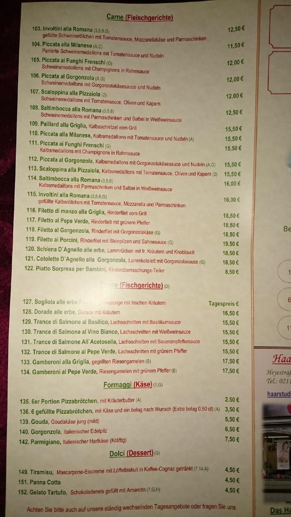 Speisekarte von Pizzeria La Rucola, Düsseldorf