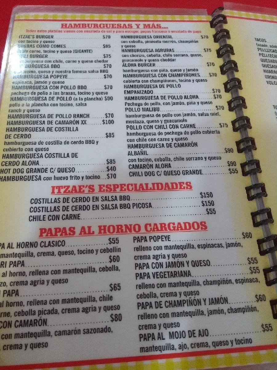 Menu at Restaurante Itzae, Rincón de Guayabitos