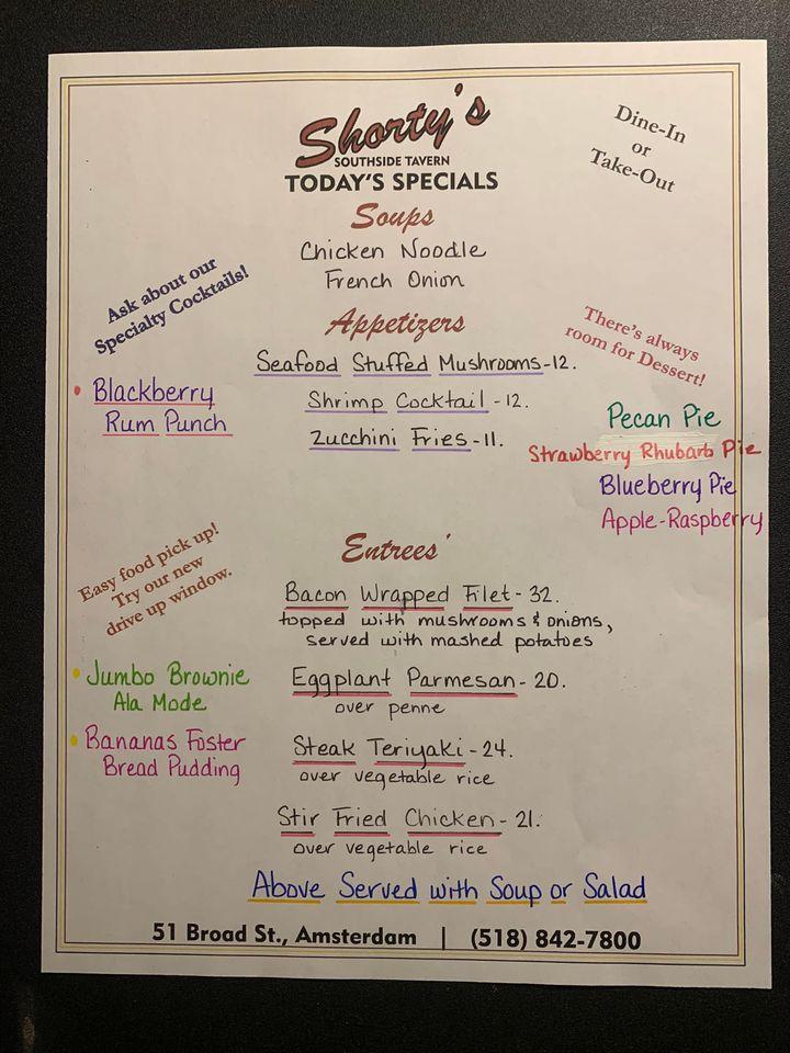 Menu at Shorty's pub & bar, Amsterdam