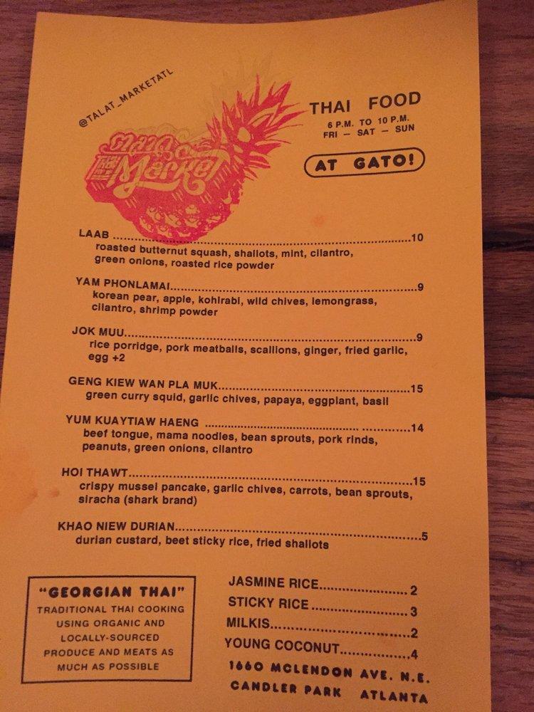 Menu at Talat Market restaurant, Atlanta, 112 Ormond St SE