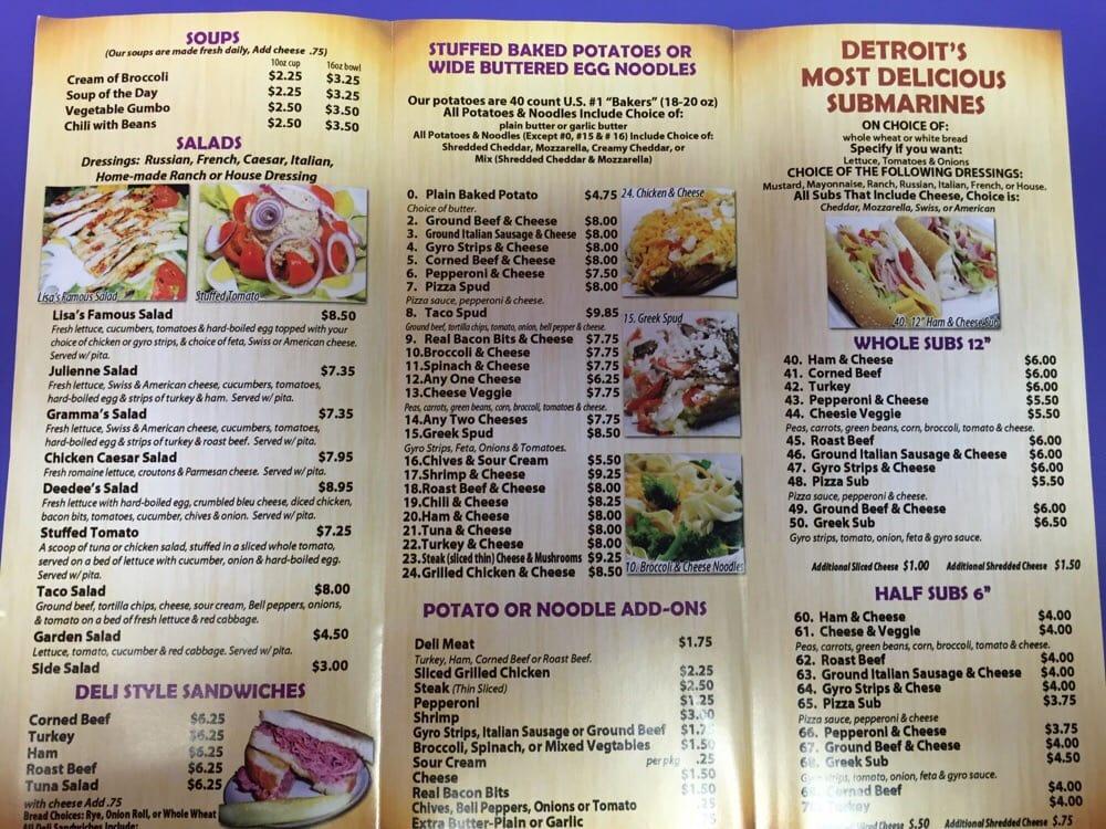 Menu at The Potato Place desserts, Detroit