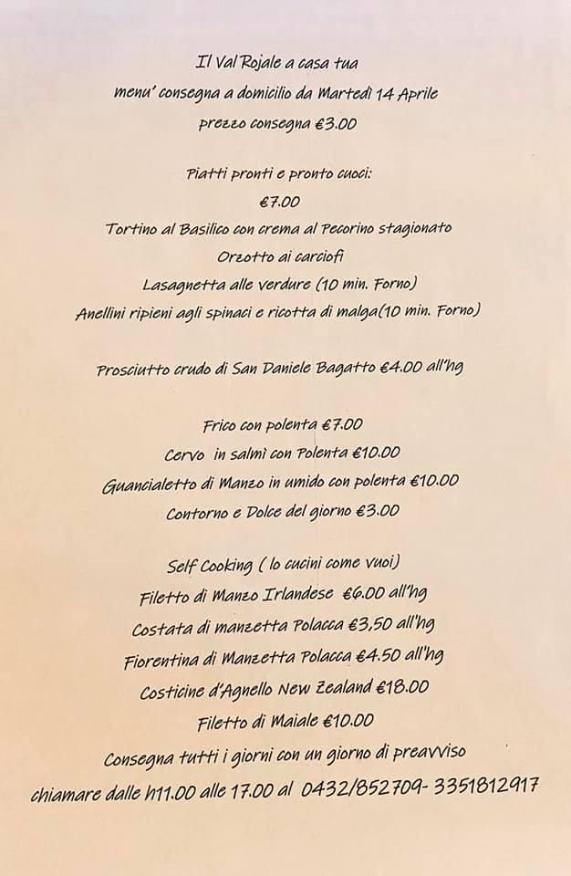 Menu at Ristorante Val Rojale, Reana del Rojale