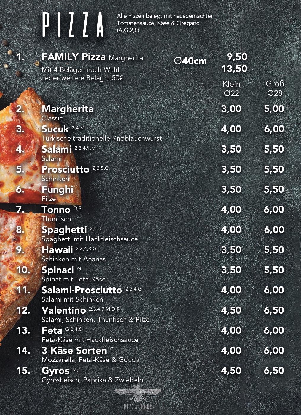 Speisekarte von Pizza Pars, Meppen