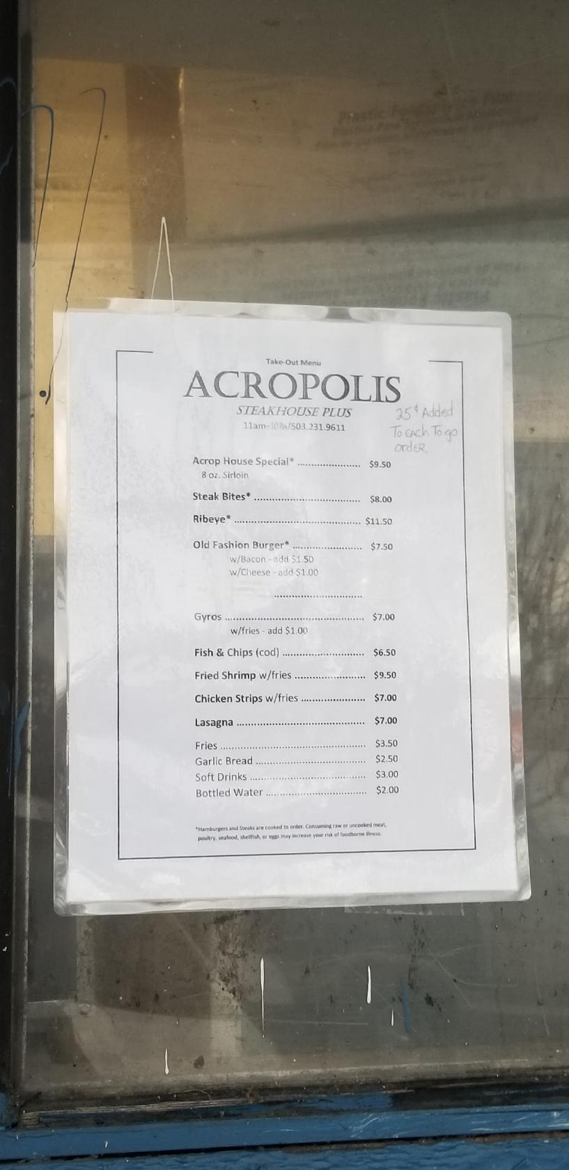 Carta de Acropolis Steakhouse, Portland