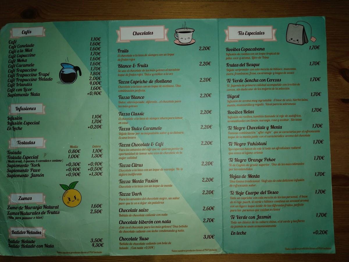 Carta de Cafetería Sucre, Huelva