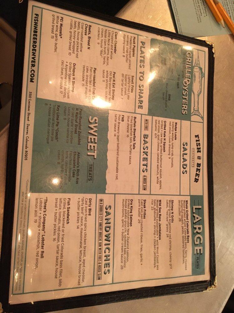 Menu at Fish N Beer pub & bar, Denver