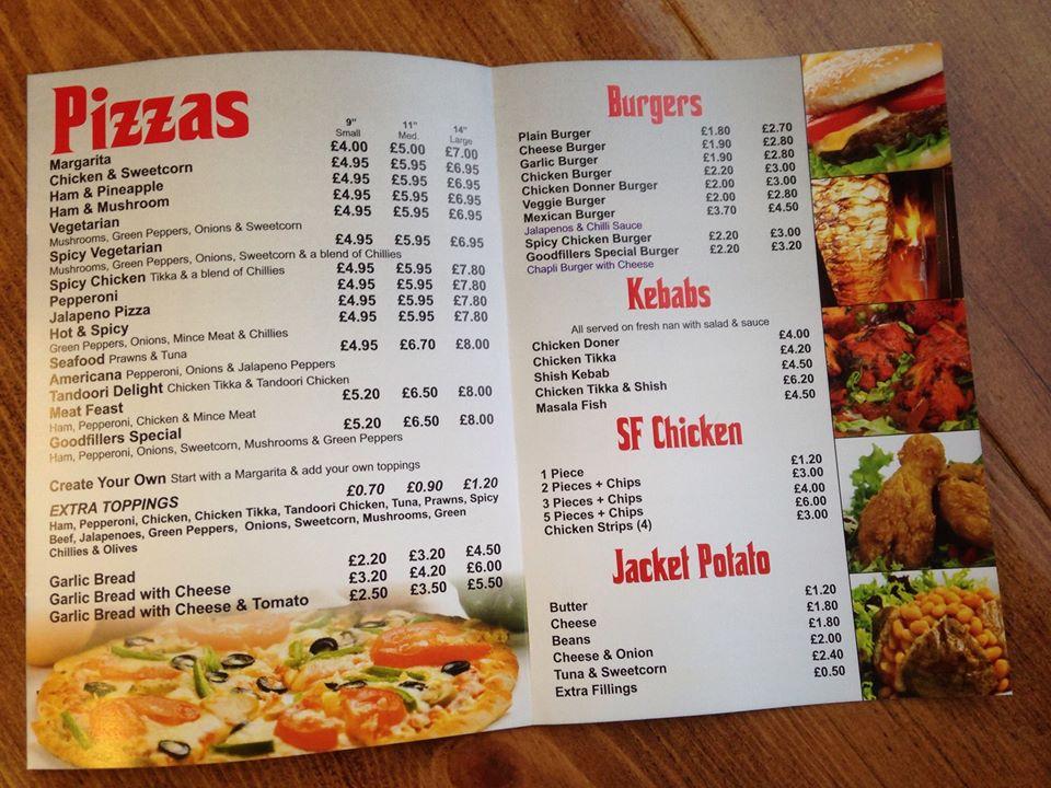 Menu at Goodfillers cafe, Derby