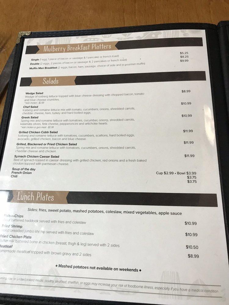 Menu at Mulberry Lane Cafe, Melbourne