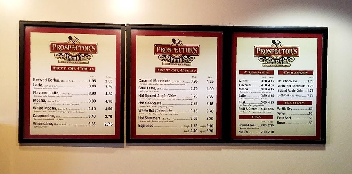 Menu at Prospector's Perk restaurant, Cripple Creek