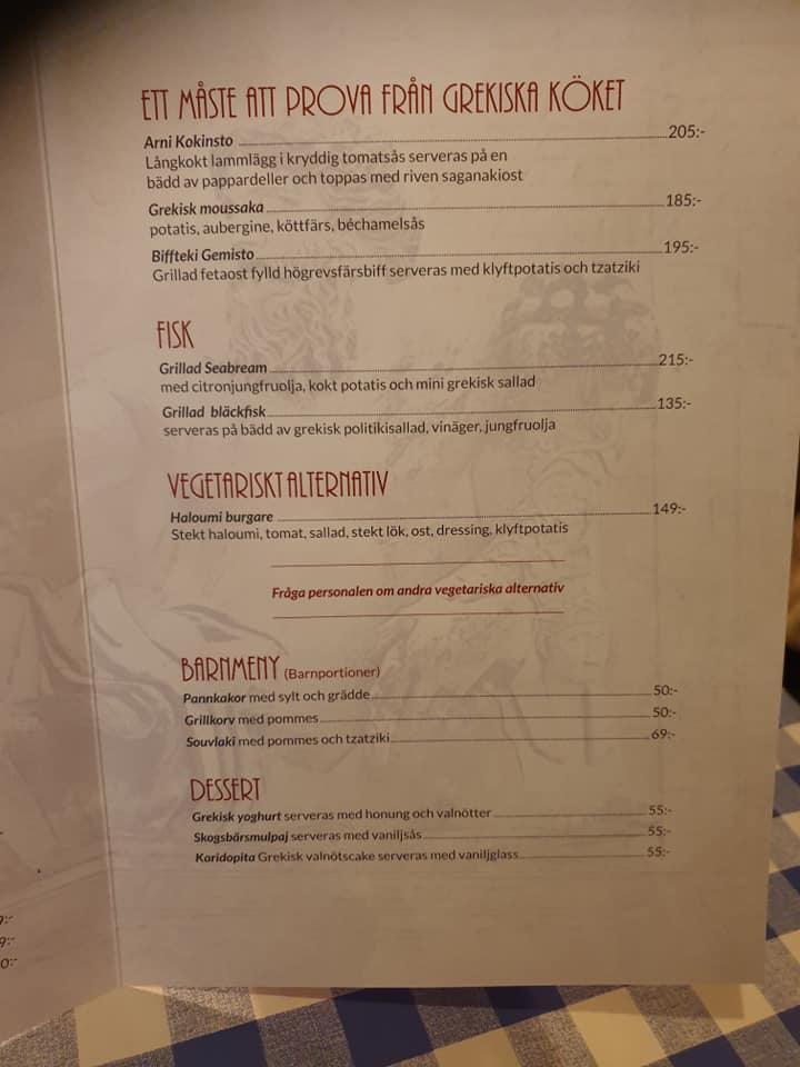 Menu at Restaurang Inos restaurant, Åmål, Kungsgatan 14