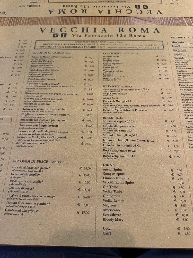 Menu da Ristorante Vecchia Roma, Roma, Via della Tribuna di Campitelli