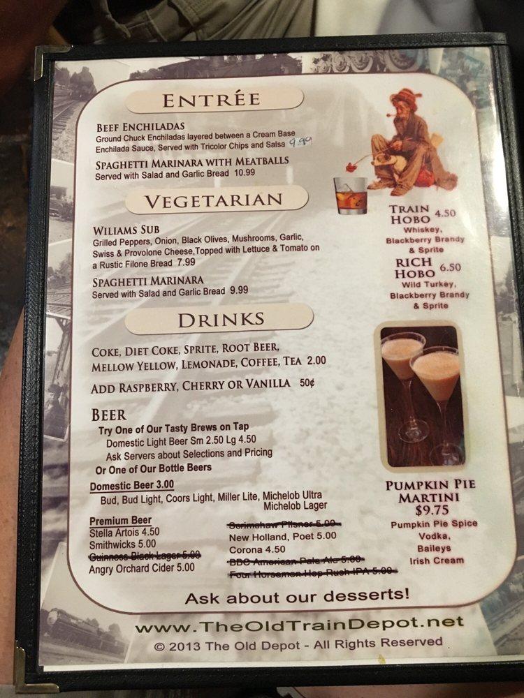 Menu at The Old Train Depot pub & bar, Pierceton
