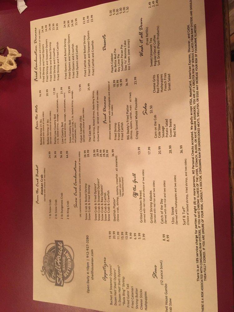 Menu at The ShellHouse Seafood Restaurant, Savannah